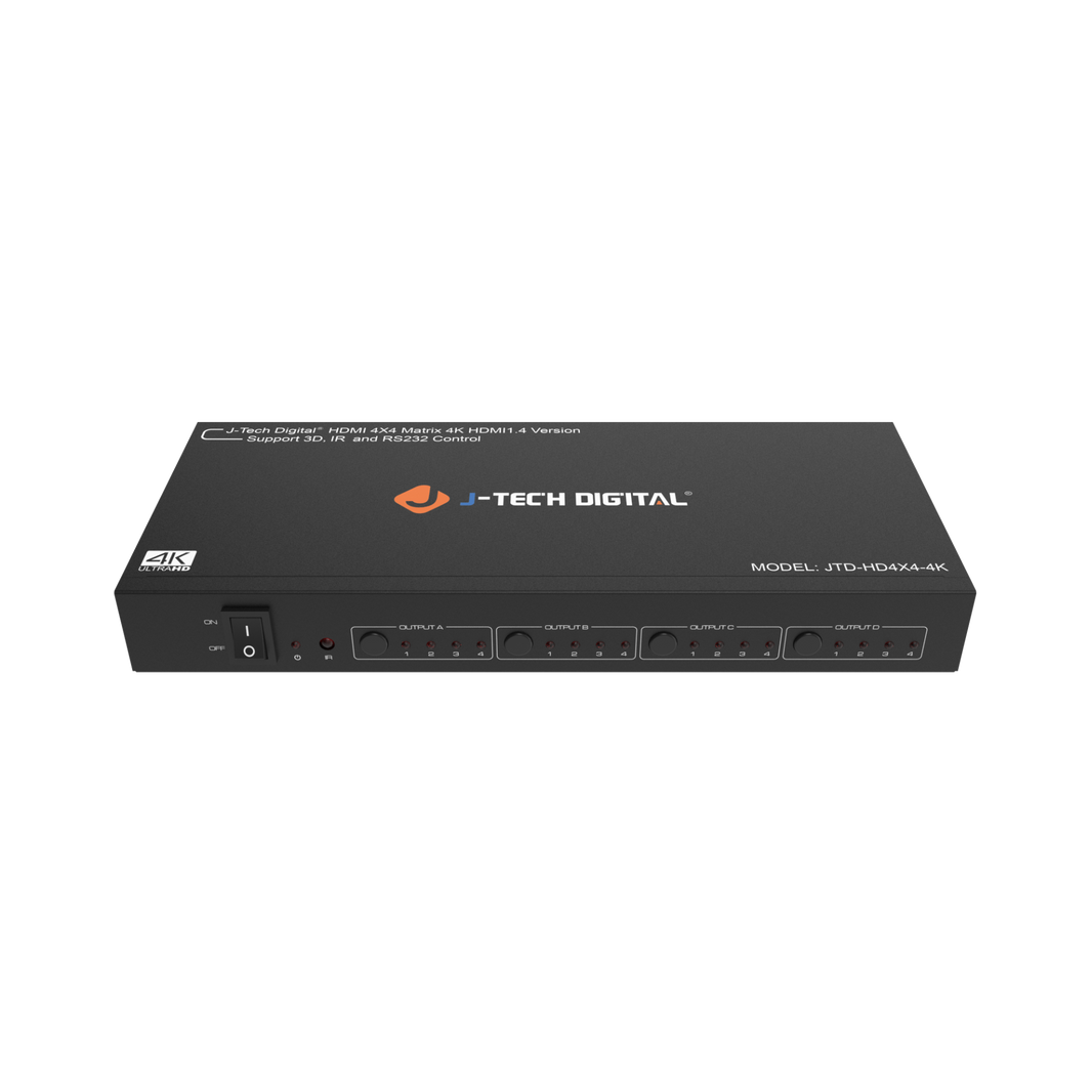 4K 60Hz 4x4 HDMI Matrix Switch with Audio De-Embedding | JTECH-4KM44A